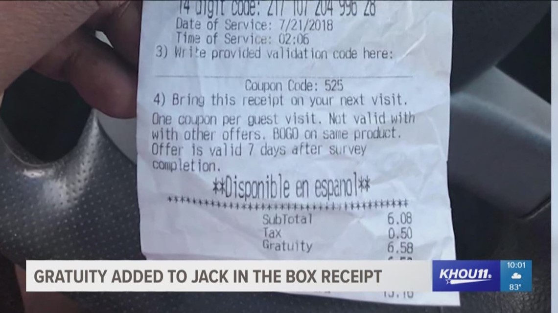Gratuity added to Jack in the Box receipt | wcnc.com