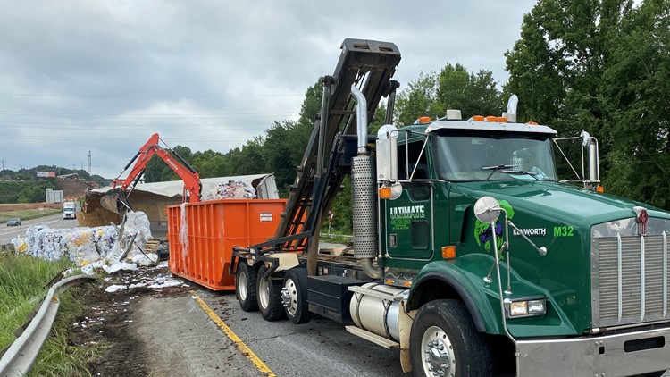 Flipped 18-wheeler blocks I-77 in Statesville, North Carolina | wcnc.com