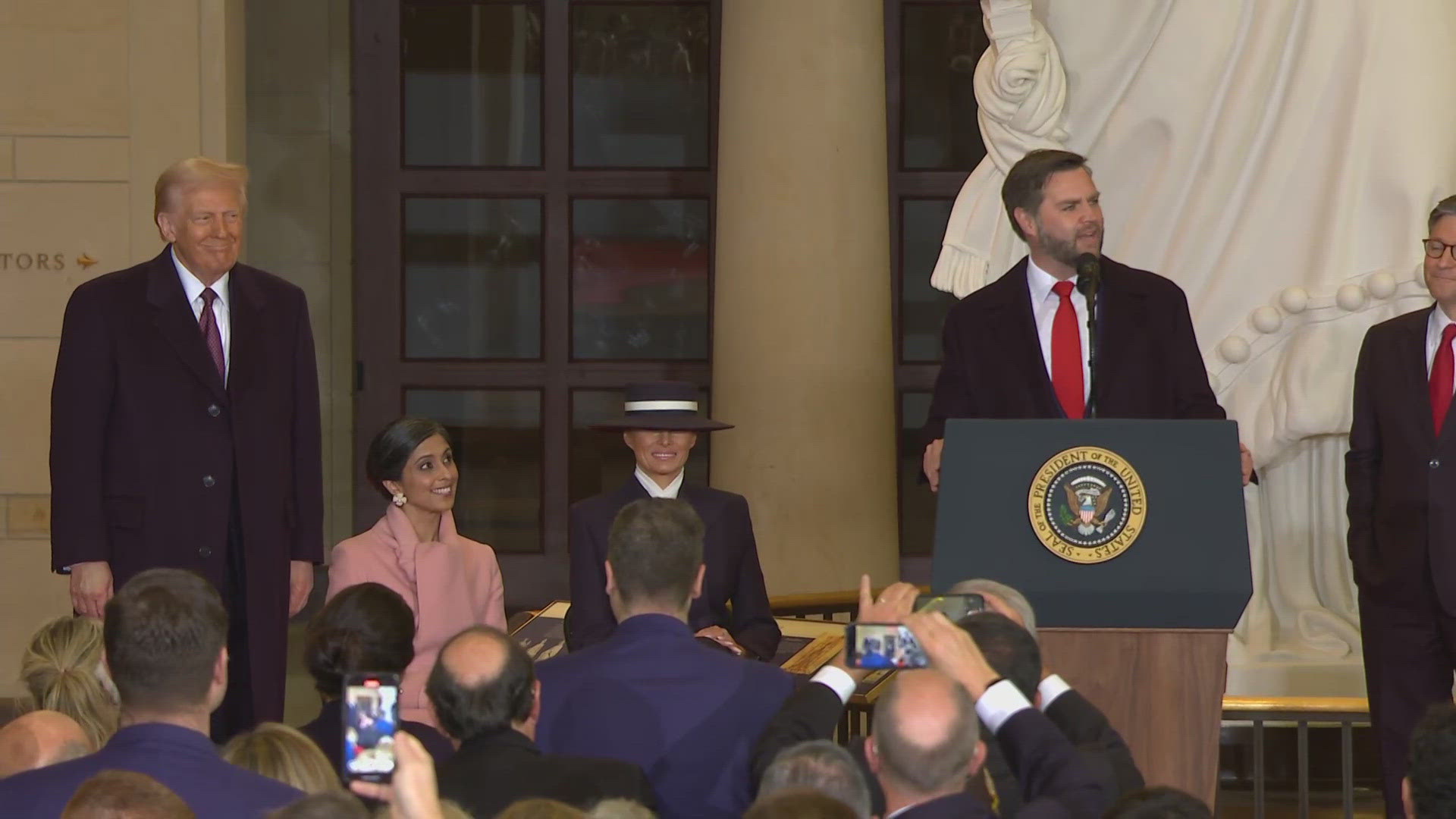 Vice President JD Vance addresses supporters from Emancipation Hall ...