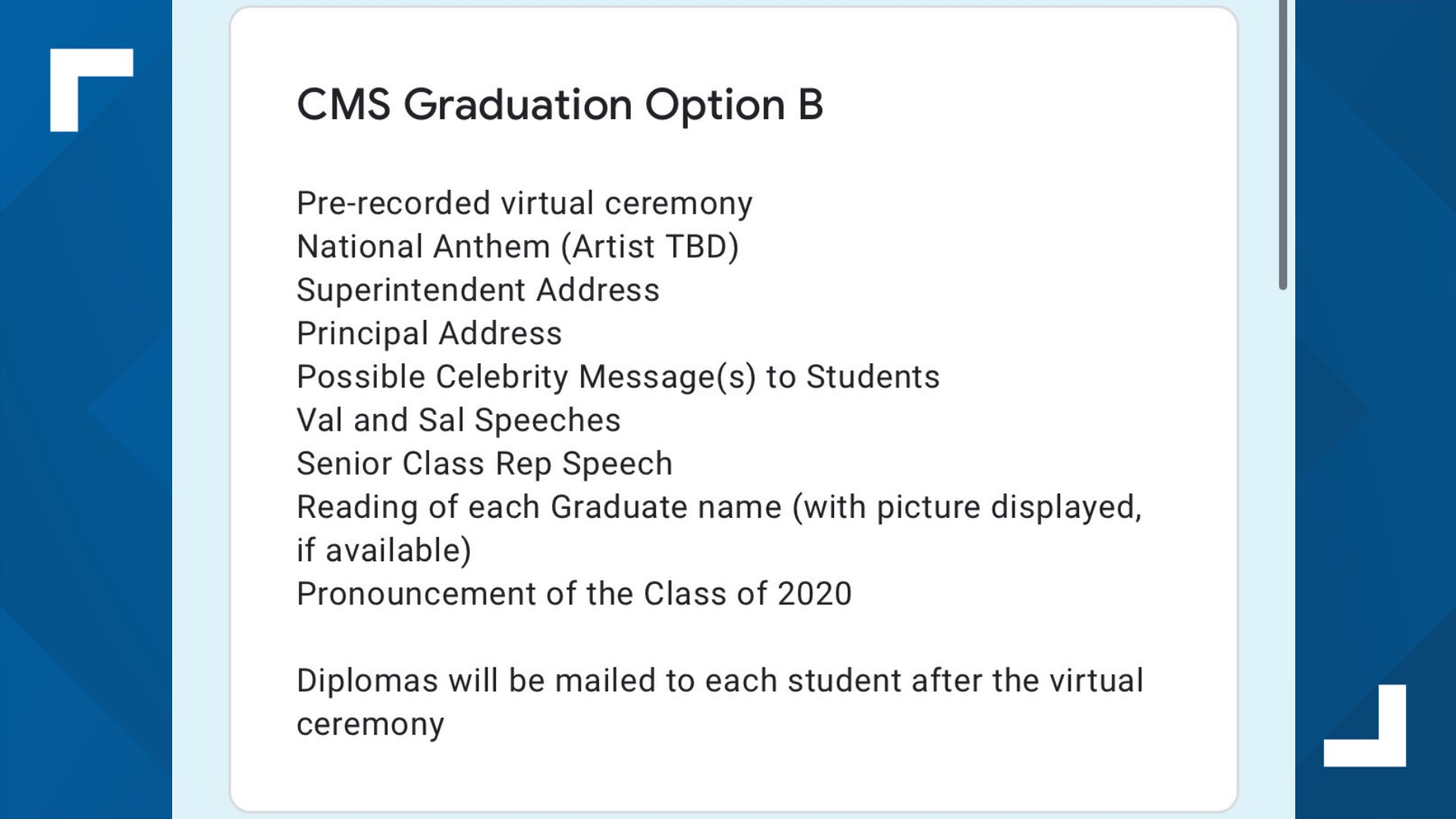 CMS seniors calling for in-person graduations | wcnc.com