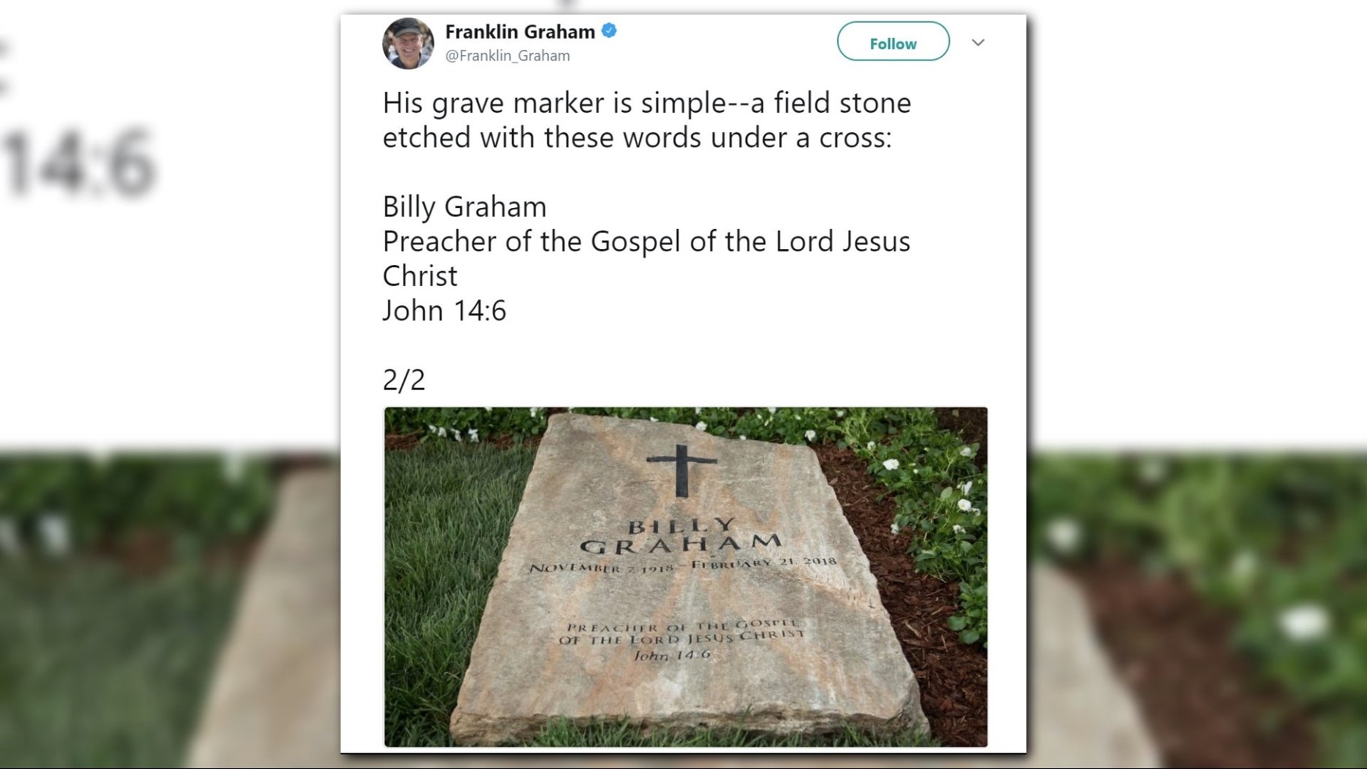 Franklin Graham shares photo of Rev. Billy Graham's grave marker | wcnc.com