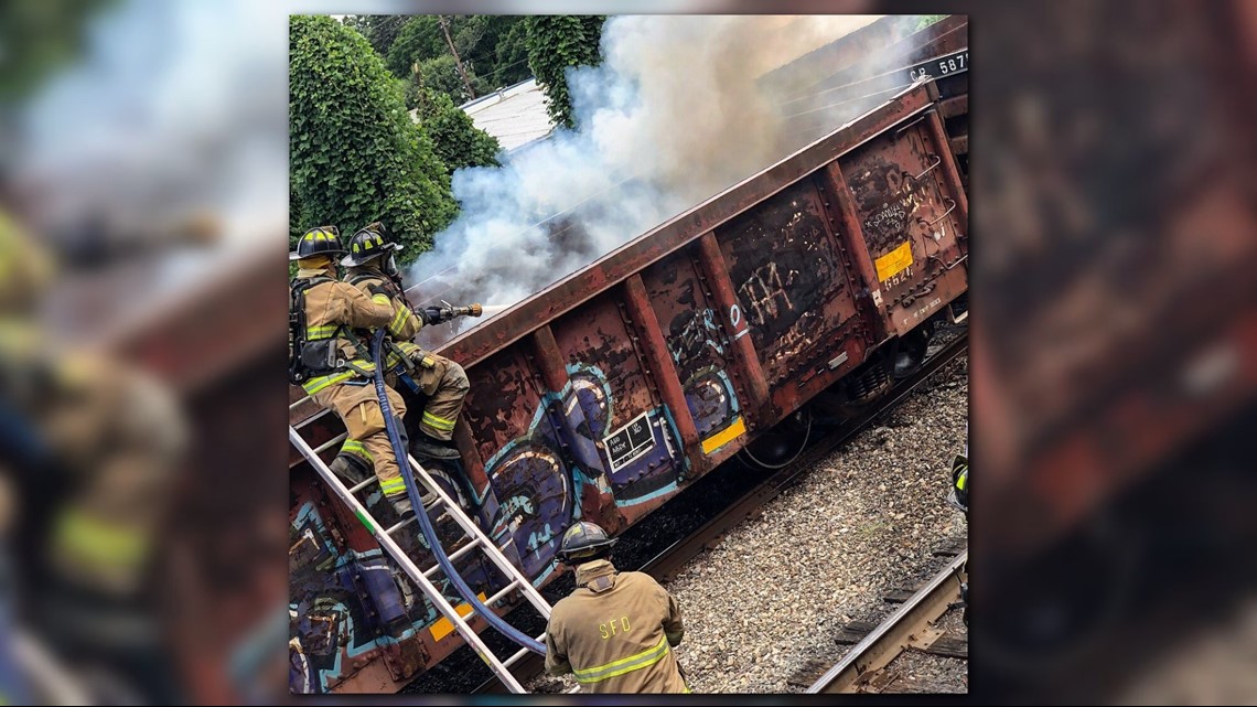Train carrying railroad ties catches fire in Rowan County | wcnc.com