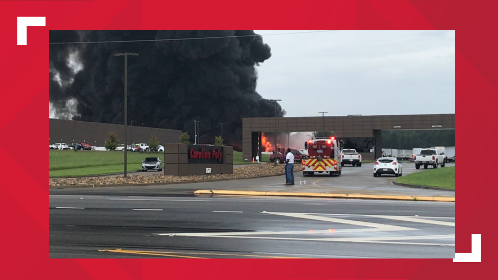 Massive fire burning at Carolina Poly in Chester, S.C. | wcnc.com