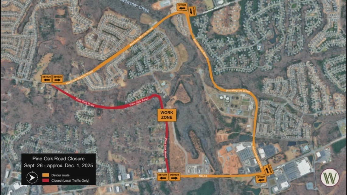 Pine Oak Road closes for new roundabout construction in Waxhaw | wcnc.com