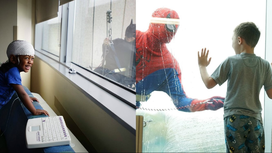 Window washers dress as superheros to surprise patients at Levine ...