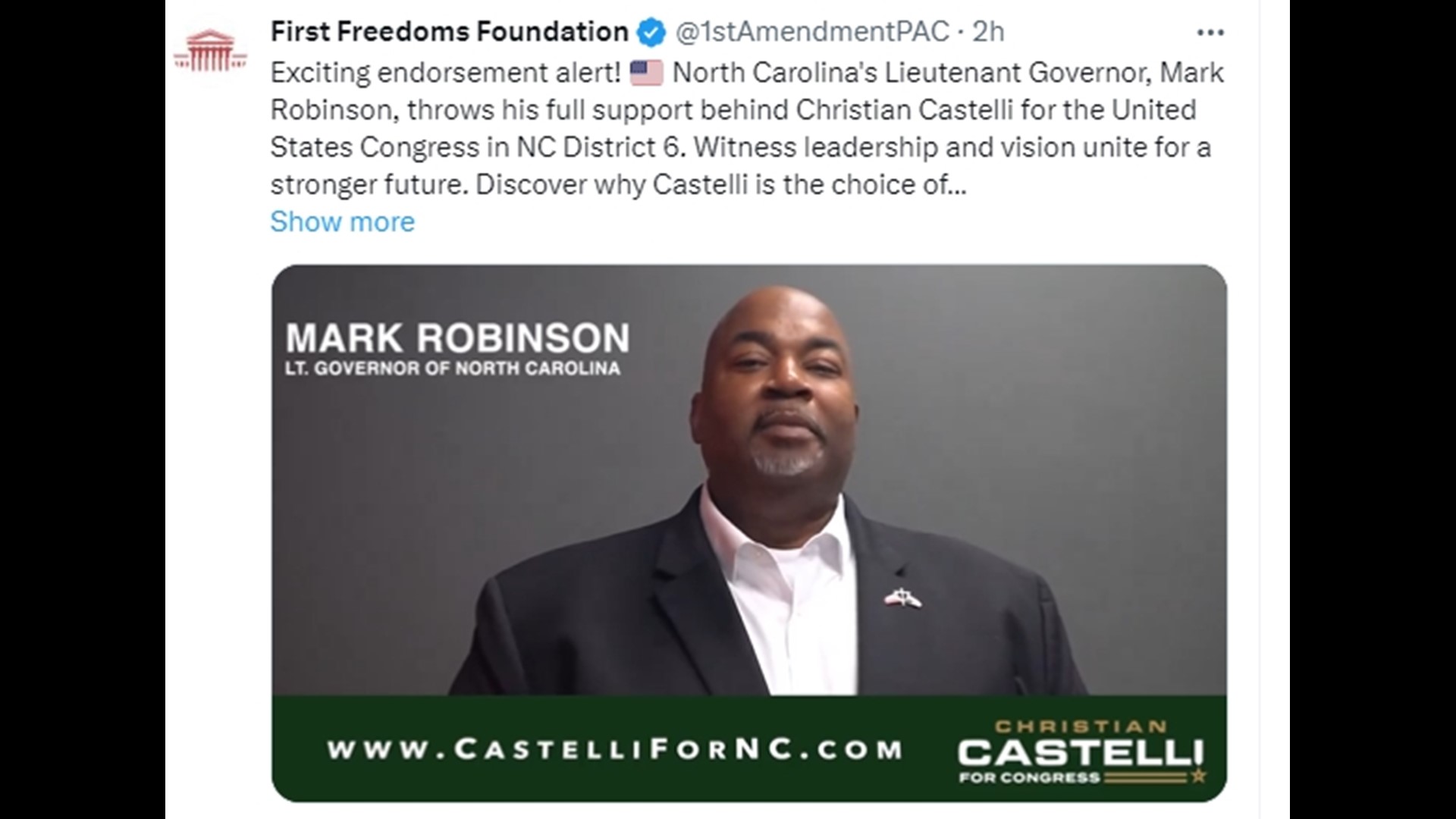 Lt. Governor Mark Robinson not endorsing Christian Castelli | wcnc.com