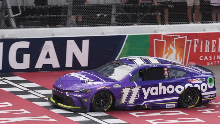 Denny Hamlin wins NASCAR Michigan race with fuel strategy | wcnc.com