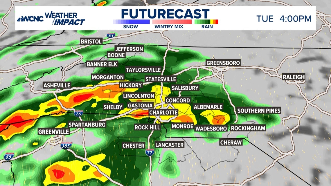 Futurecast: Heavy rain, thunder and snow in the Carolinas Tuesday and ...