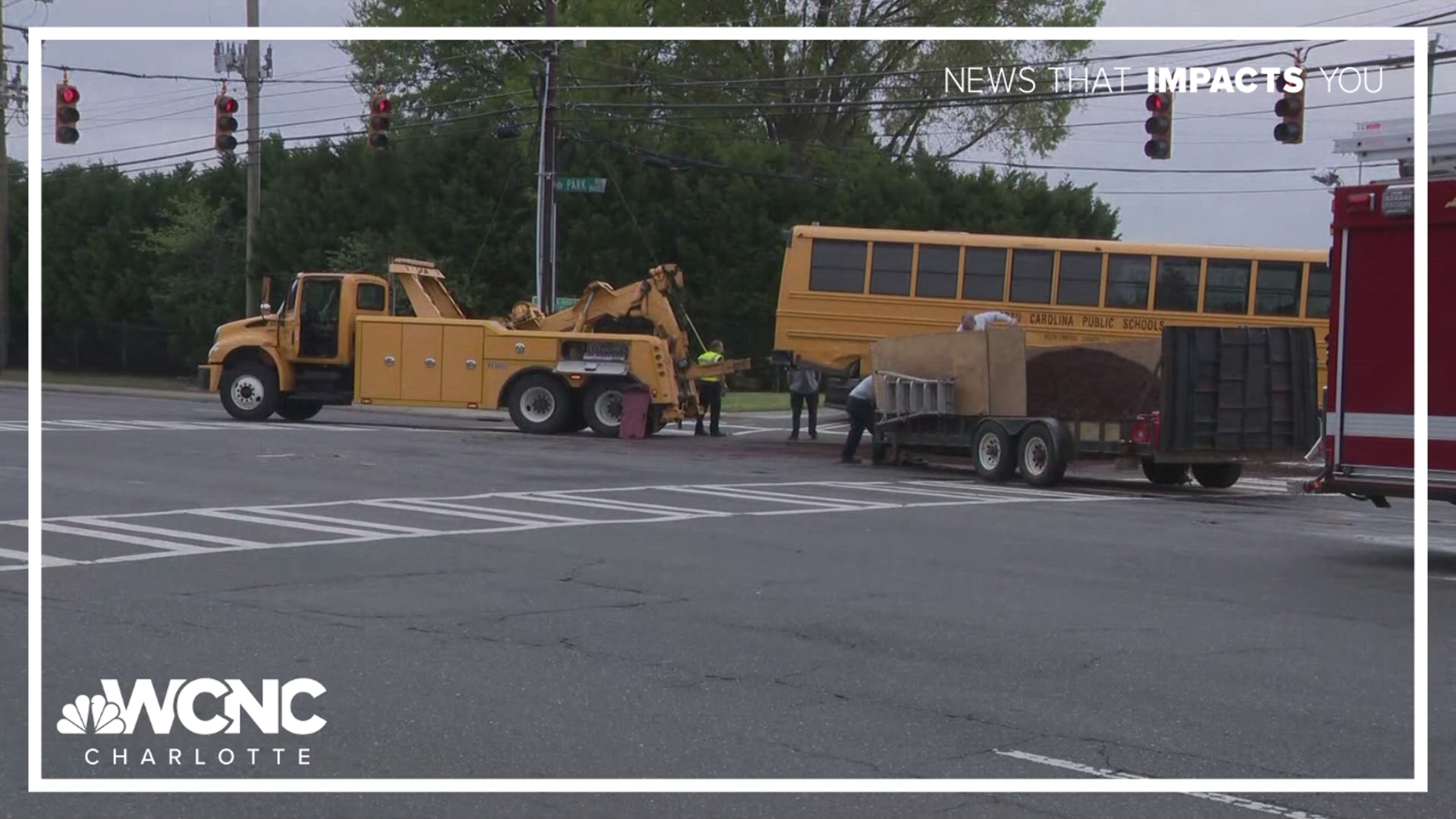 School bus involved in crash with mulch truck in south Charlotte | wcnc.com