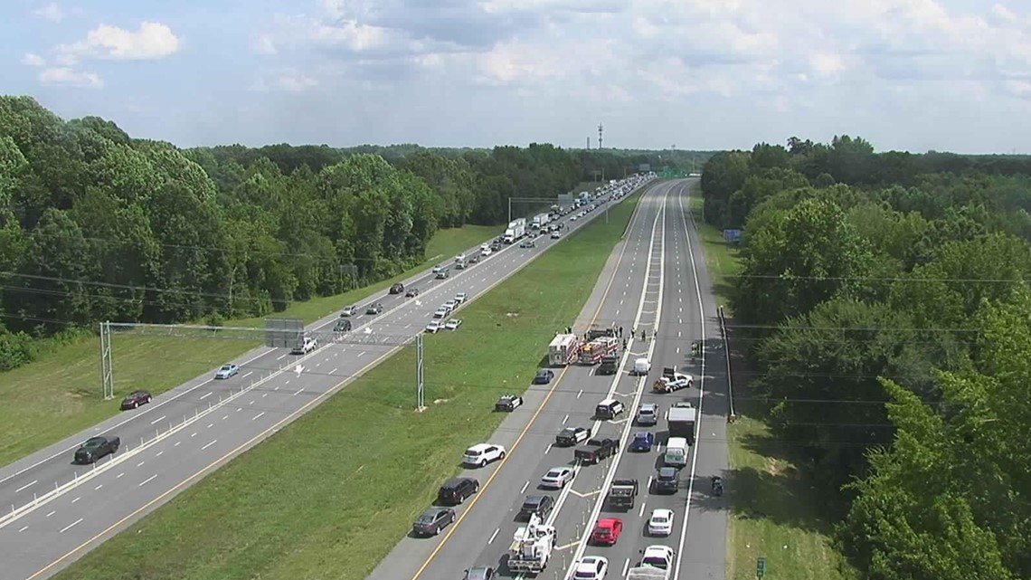 Rollover crash shuts down I-77 south in Cornelius, NC | wcnc.com