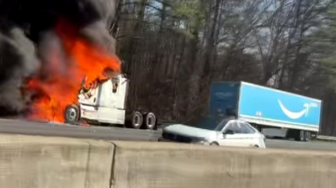 Amazon truck catches fire on South Carolina highway | wcnc.com