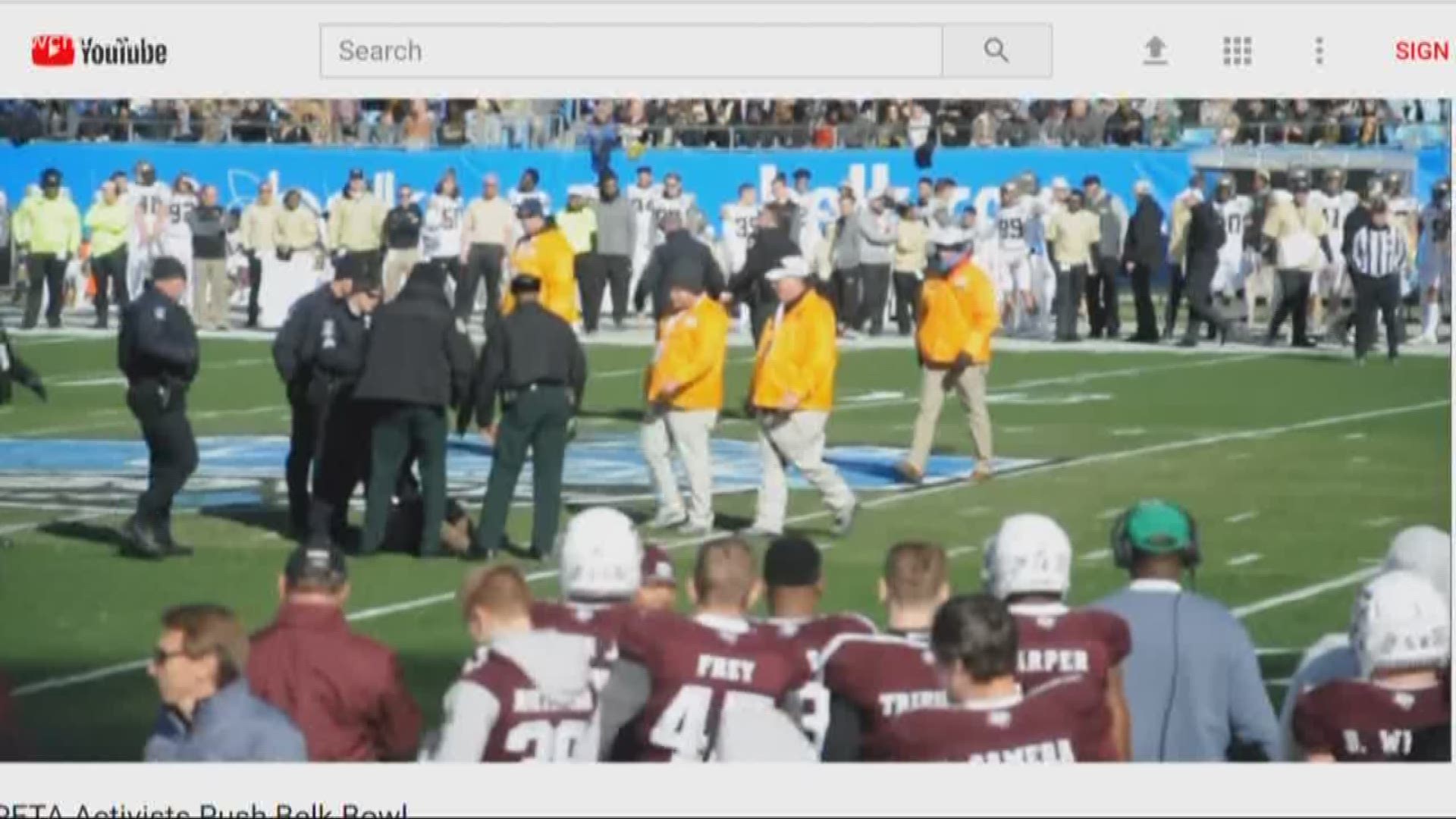 WATCH: PETA supporters rush field, hold signs at Belk Bowl | wcnc.com