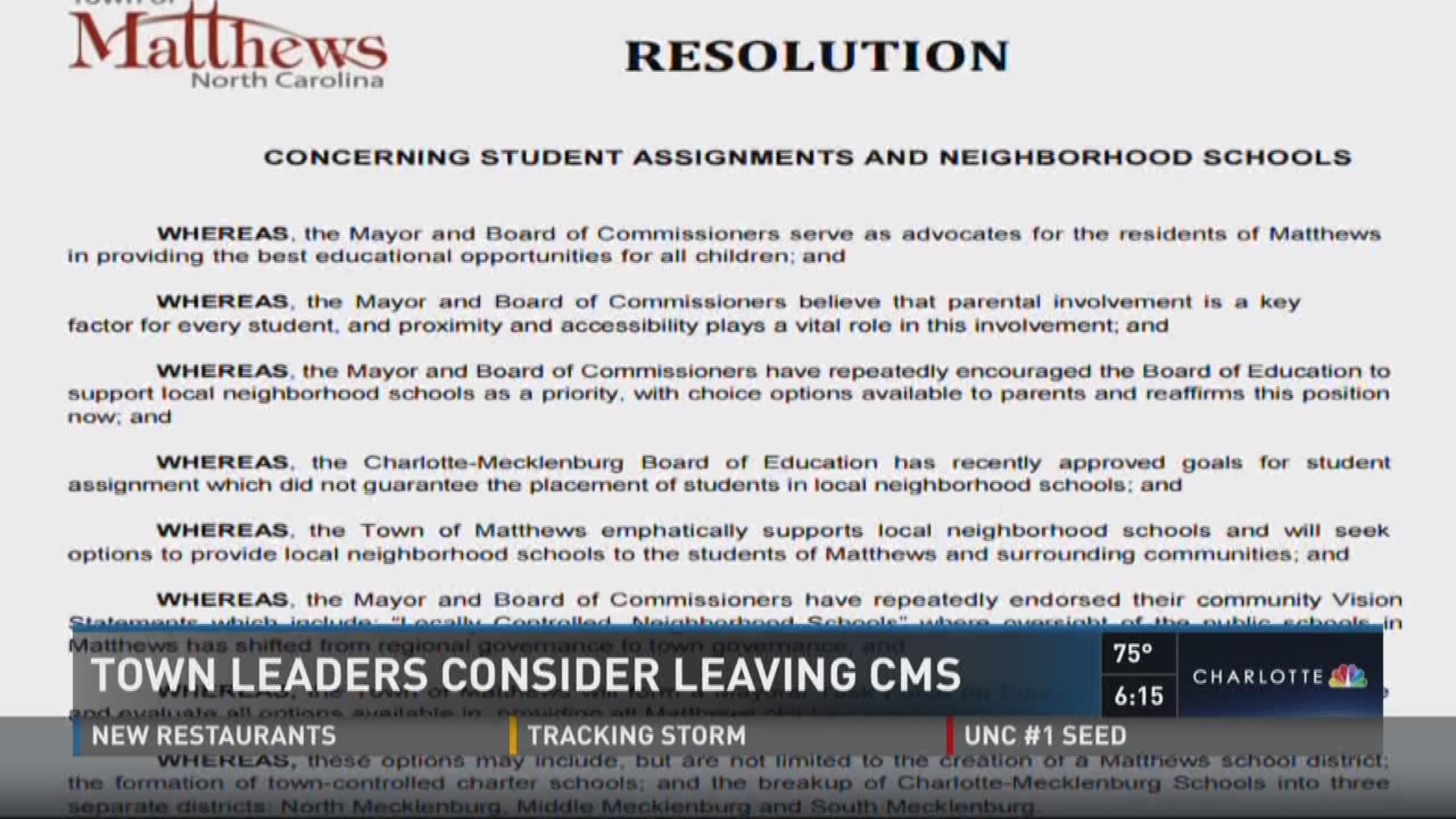Matthews unanimously approves student realignment resolution | wcnc.com