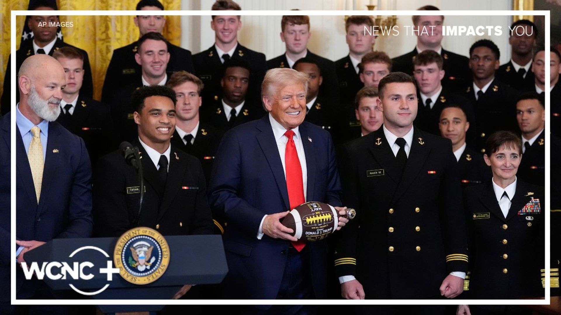 President Trump presents Navy football with Commander-In-Chief Trophy ...