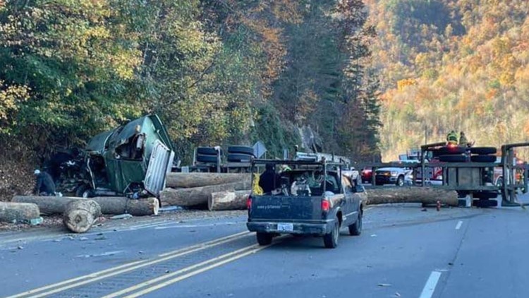 Logging truck crash shuts down US 321 in Caldwell County | wcnc.com