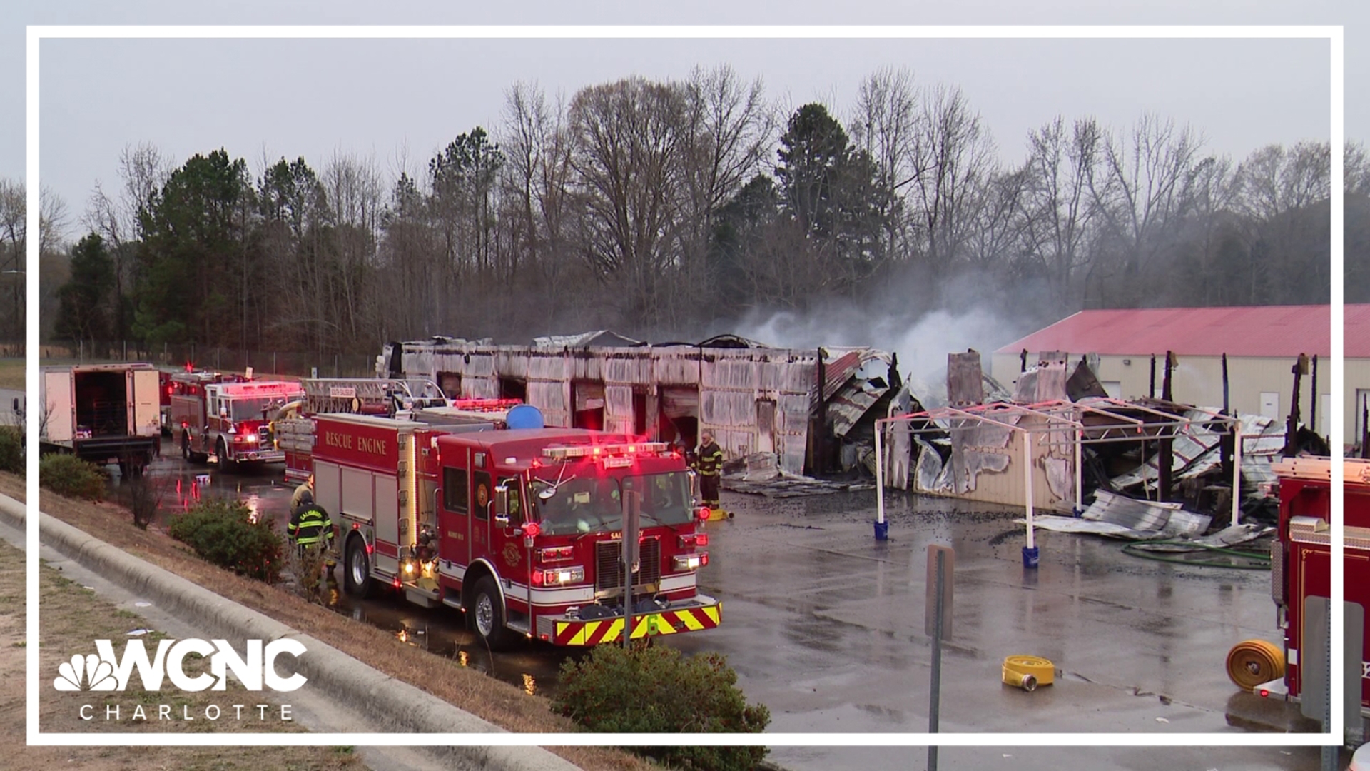 Crews battle large fire at Webb Road Flea Market early Sunday | wcnc.com
