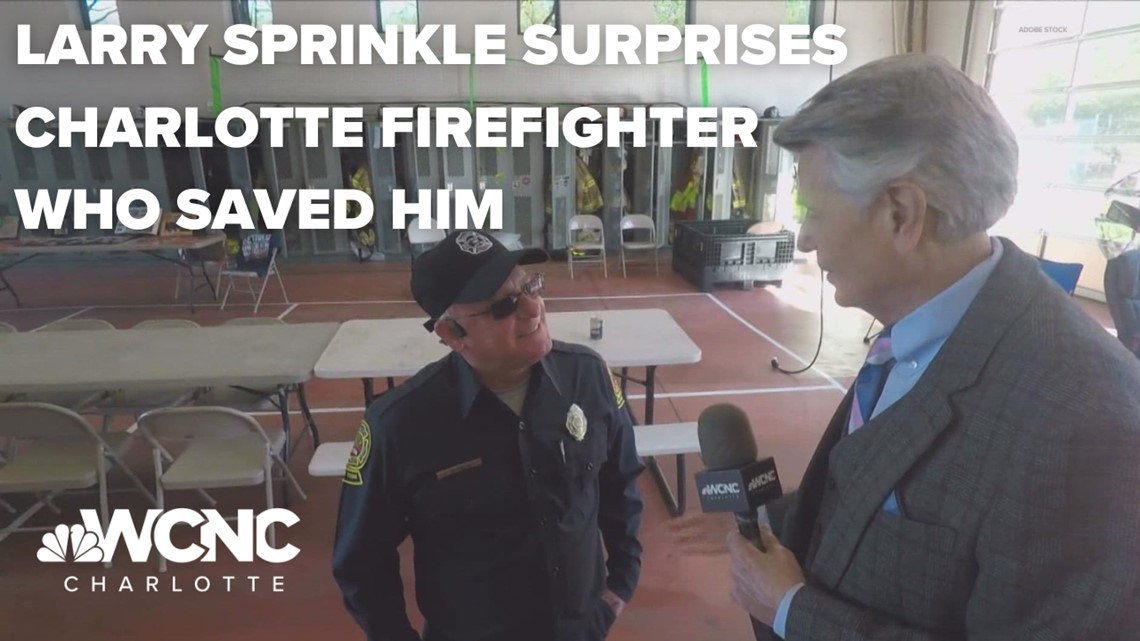 Larry Sprinkle surprises the firefighter who saved him as the ...