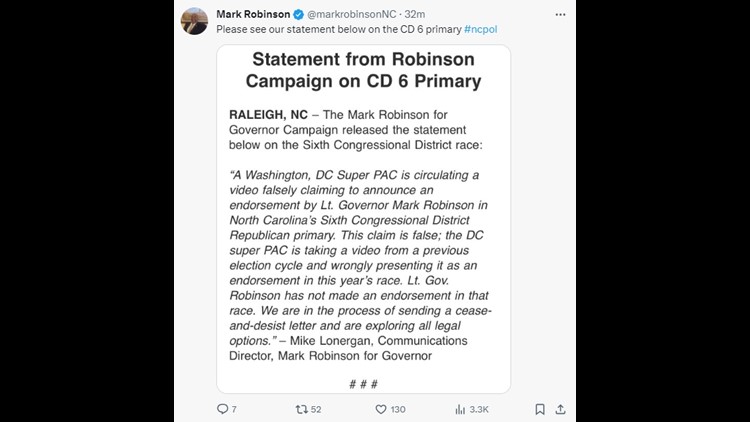 Lt. Governor Mark Robinson not endorsing Christian Castelli | wcnc.com