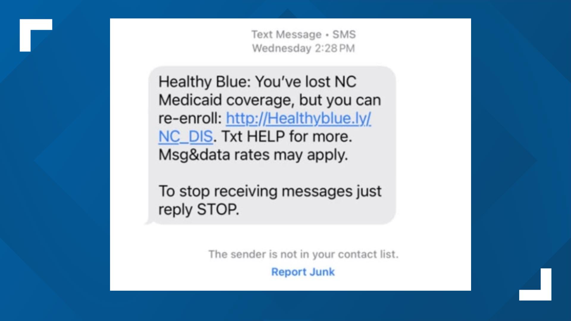 Did you get a text about losing NC Medicaid coverage? It's a scam ...