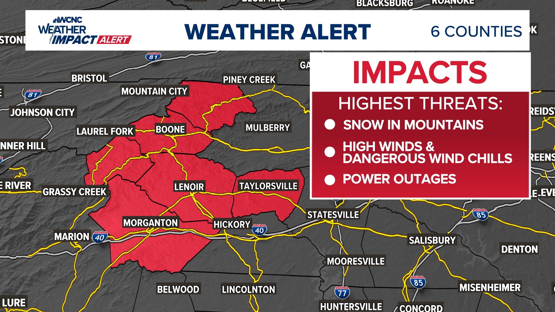 Weather Impact Alert for NC mountains due to dangerously cold air, snow ...
